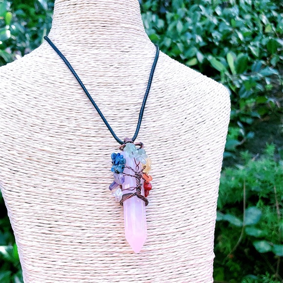 Handmade | Jewelry | Rose Quartz Tree Of Life 7 Chakra Crystal Necklace ...